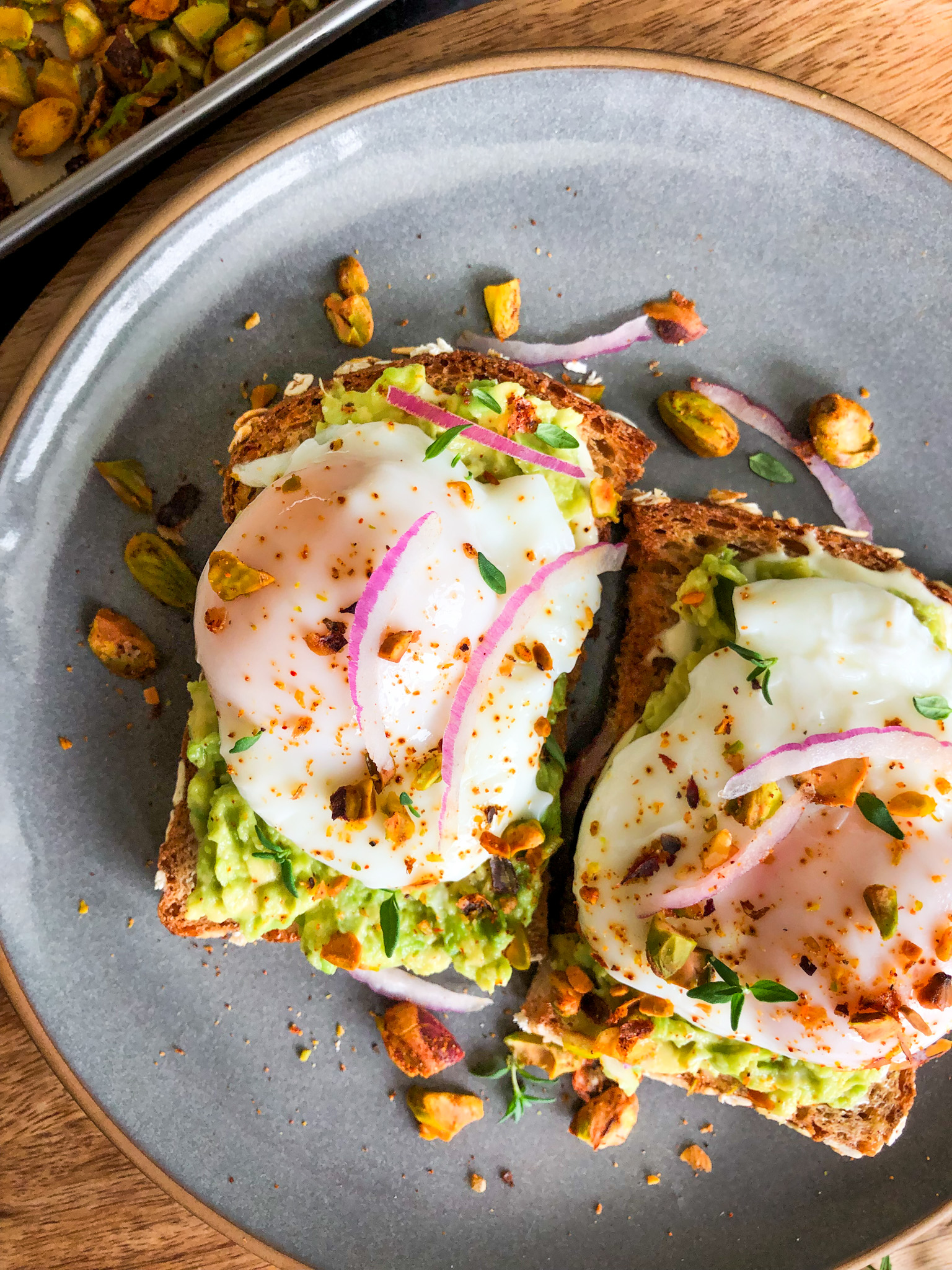 Fancy Avocado Toast with Poached Eggs & Crushed Chili Pistachios » Home ...
